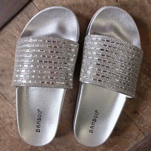 Shoes | Silver Rhinestone Crystal Slides Sandals | Poshmark